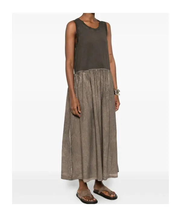 UMA WANG Sleeveless Round Neck Midi Dress With Draped Skirt