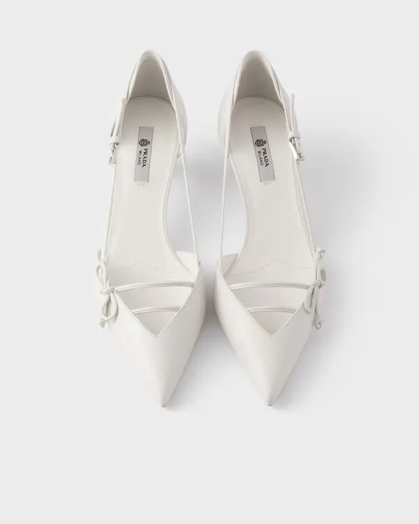 Prada Open-side Pumps With Metal Buckle And Bow Detailing - White