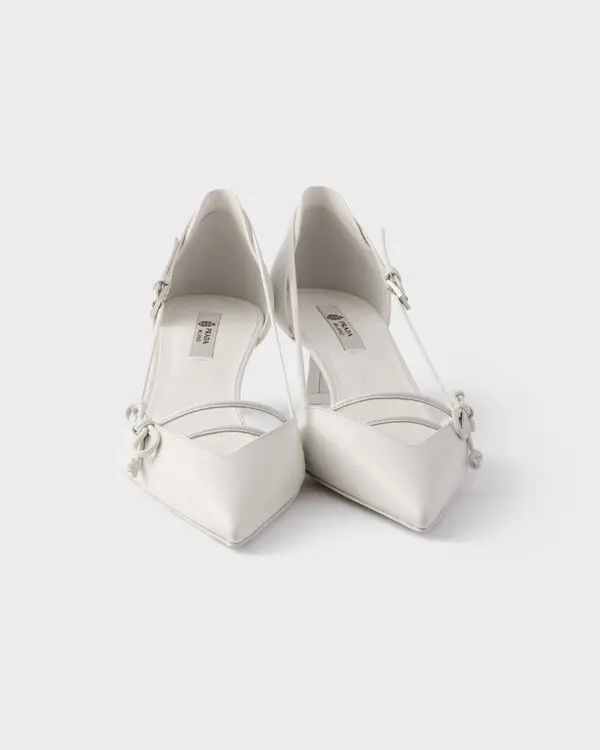 Prada Open-side Pumps With Metal Buckle And Bow Detailing - White