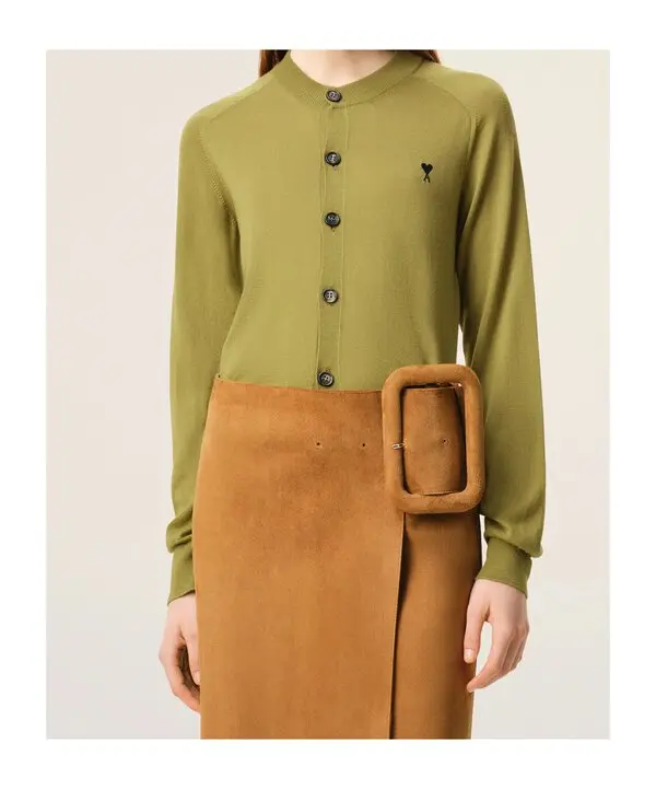 Ami De Coeur Crewneck Cardigan - Matcha/black