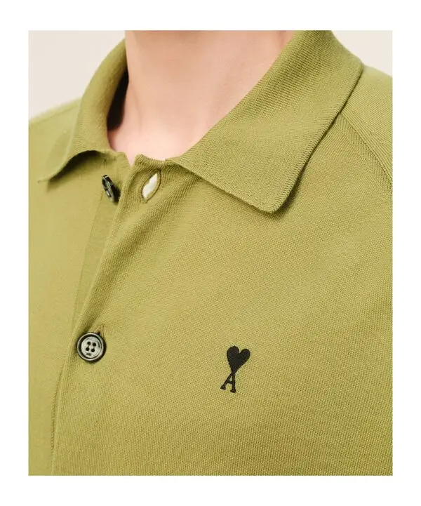 AMI Paris De Coeur Collared Cardigan - Green