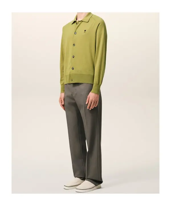 AMI Paris De Coeur Collared Cardigan - Green