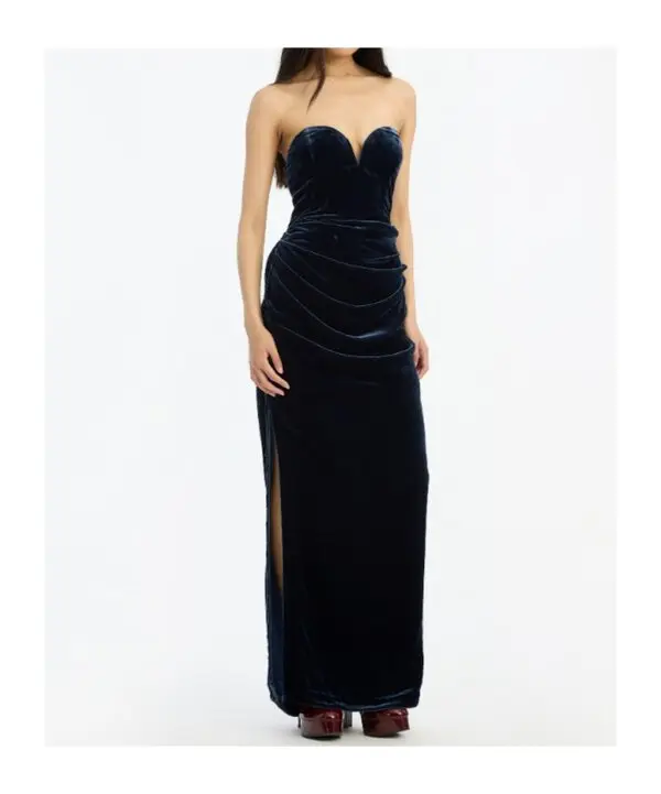 ROTATE BY BIRGER CHRISTENSEN Velvet Sweetheart Slit Maxi Dress