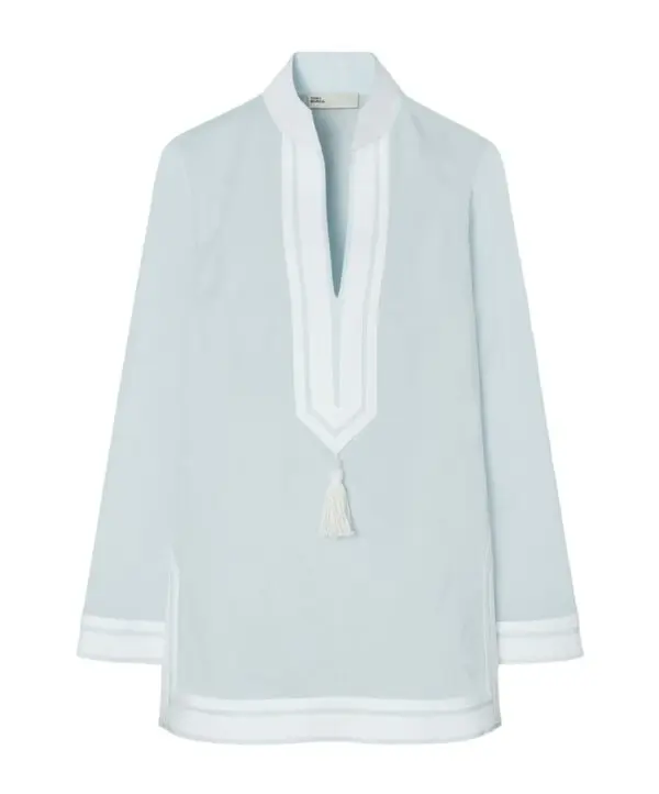 Tory Burch Embroidered Tassel Tunic Top - White