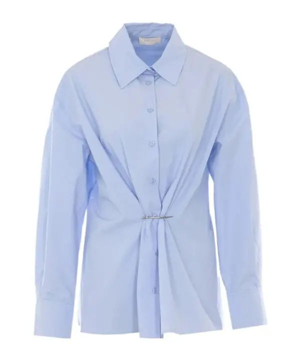 TWINSET Draped Detail Shirt With Classic Collar And Long Sleeves - Blue