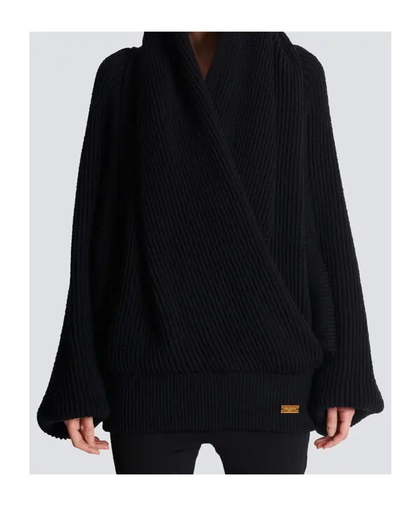 Balmain Oversized Knit Hoodie With Shawl Collar