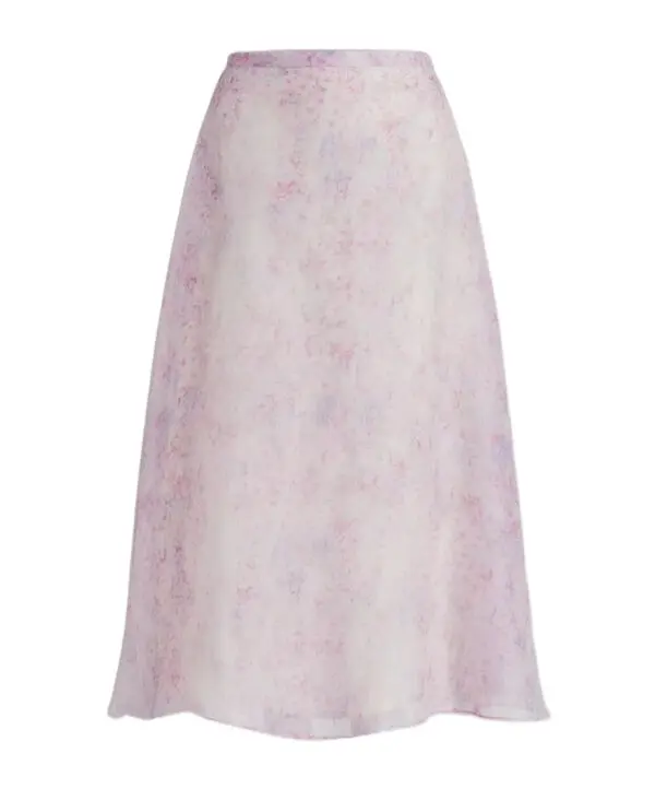 Alberta Ferretti Silk Organza Floral Print A-line Skirt