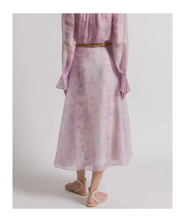 Alberta Ferretti Silk Organza Floral Print A-line Skirt