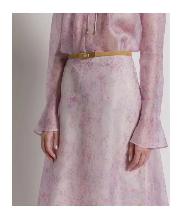 Alberta Ferretti Silk Organza Floral Print A-line Skirt