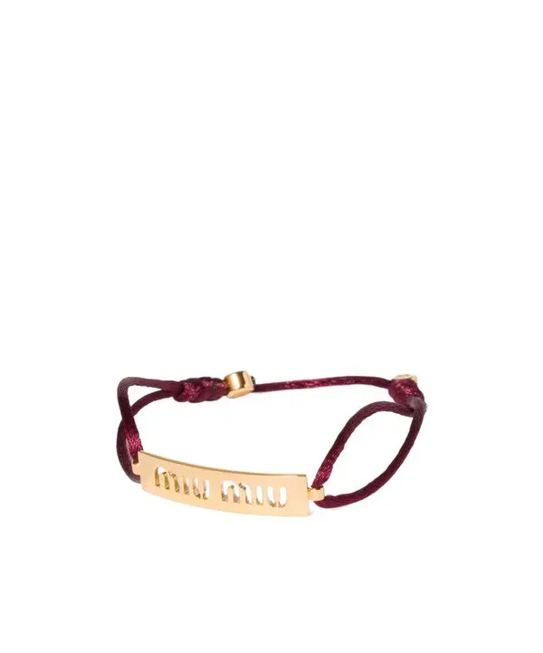 Miu Miu Logo Plaque Cord Bracelet - Gold/amaranth