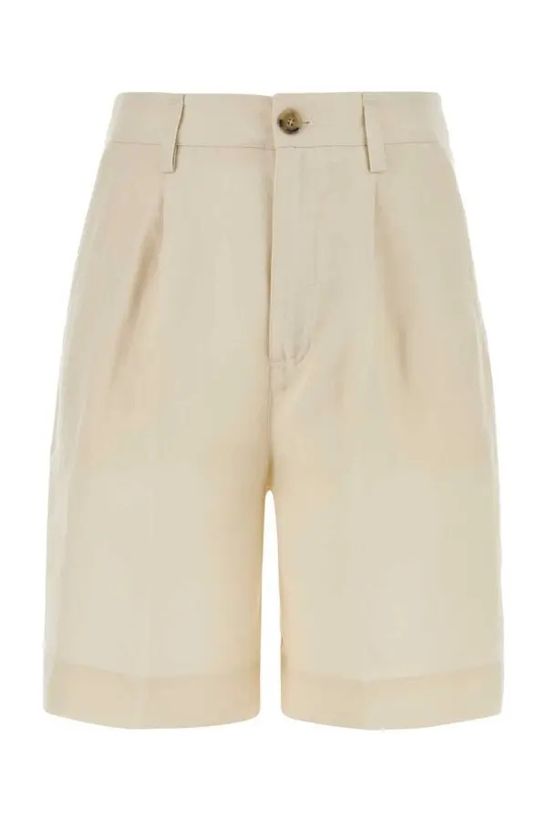 Woolrich Linen-blend Pleated Bermuda Shorts - Milk Cream
