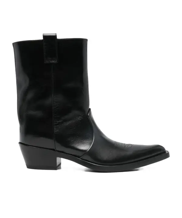 Khaite Pointed Toe Square Heel Embroidered Patchwork Boots