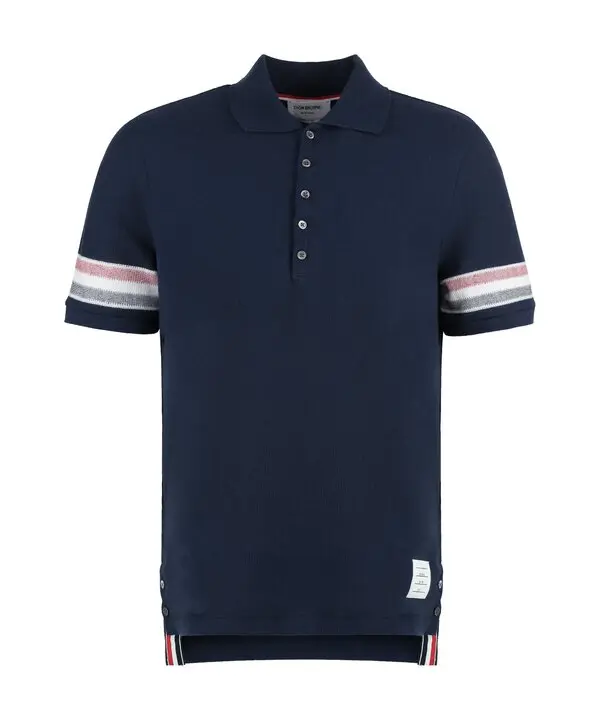 Thom Browne Logo Patch Striped Polo Shirt - Navy Blue
