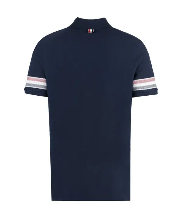 Thom Browne Logo Patch Striped Polo Shirt - Navy Blue