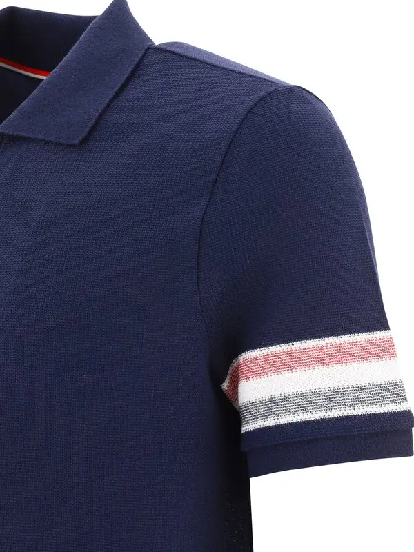 Thom Browne Logo Patch Striped Polo Shirt - Navy Blue