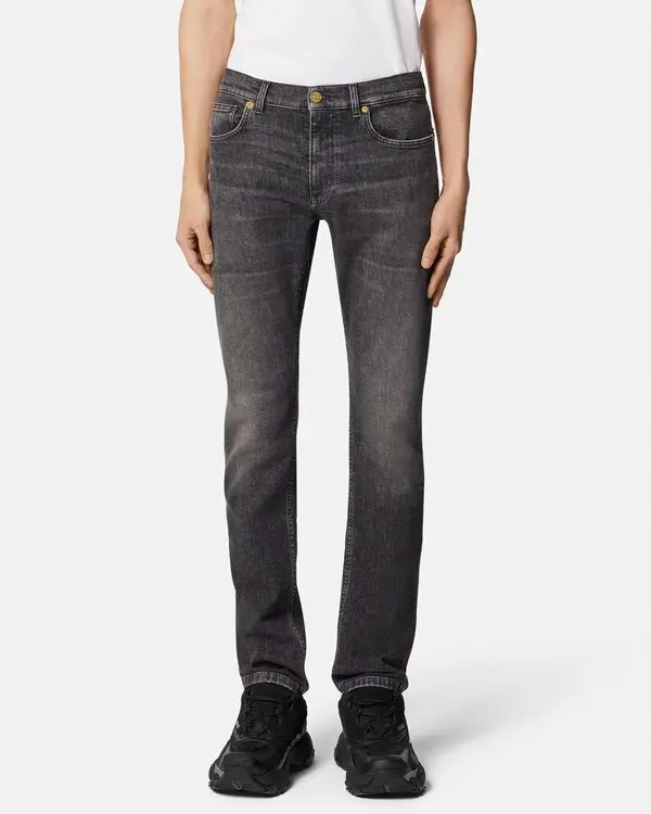 Versace La Medusa Embroidered Jeans - Grey