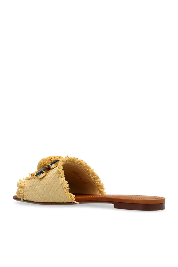 Dolce & Gabbana Embellished Raffia Slides - Brown