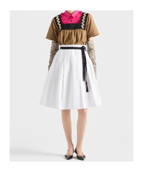 Prada Embroidered Old Gabardine Top - Cork Beige