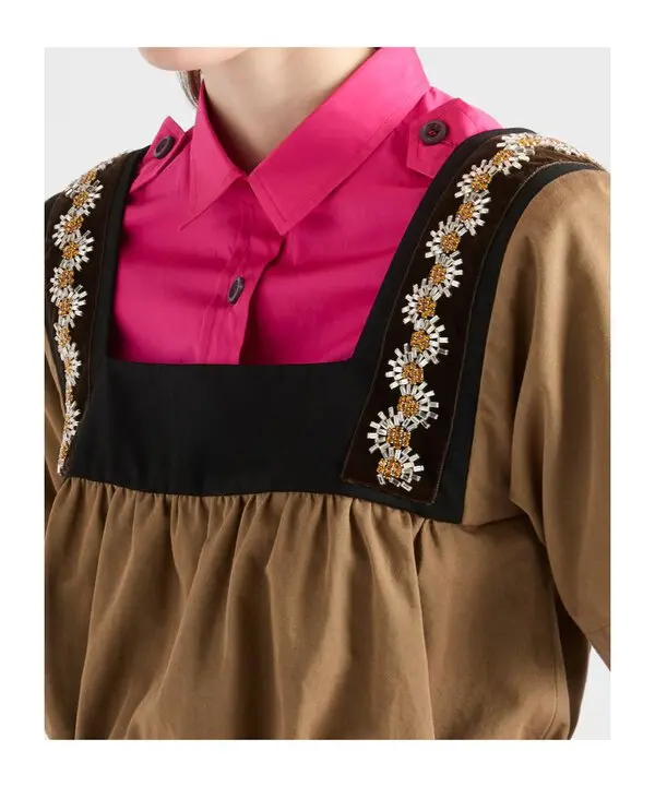 Prada Embroidered Old Gabardine Top - Cork Beige