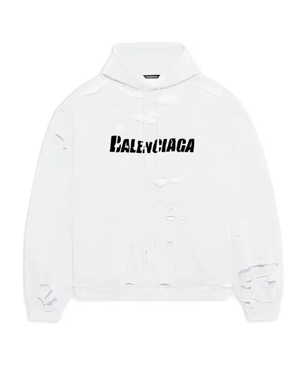 Balenciaga Destroyed Medium Heavy Grabbed Velvet Hoodie - No
