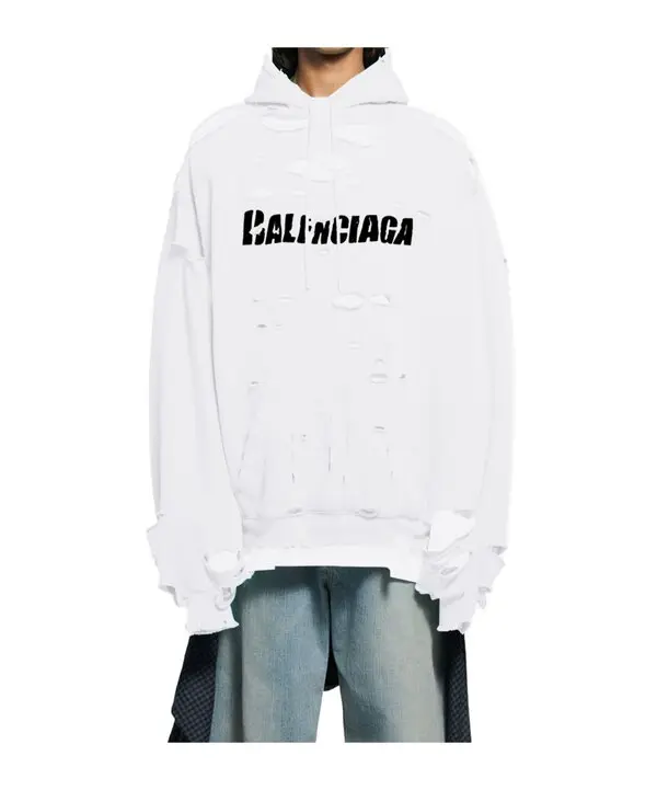 Balenciaga Destroyed Medium Heavy Grabbed Velvet Hoodie
