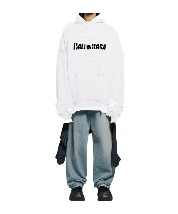 Balenciaga Destroyed Medium Heavy Grabbed Velvet Hoodie