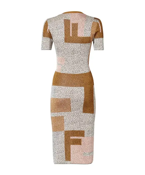Fendi Peppered Falena Motif Square-neck Midi Dress