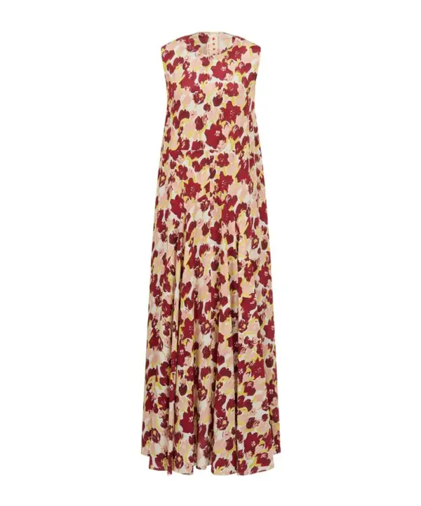 Marni Floral Pleated Sleeveless Maxi Dress