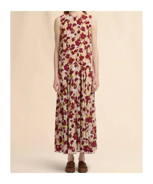 Marni Floral Pleated Sleeveless Maxi Dress