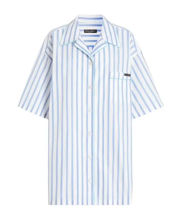 Dolce & Gabbana Striped Poplin Short-sleeve Shirt - Sky-blue