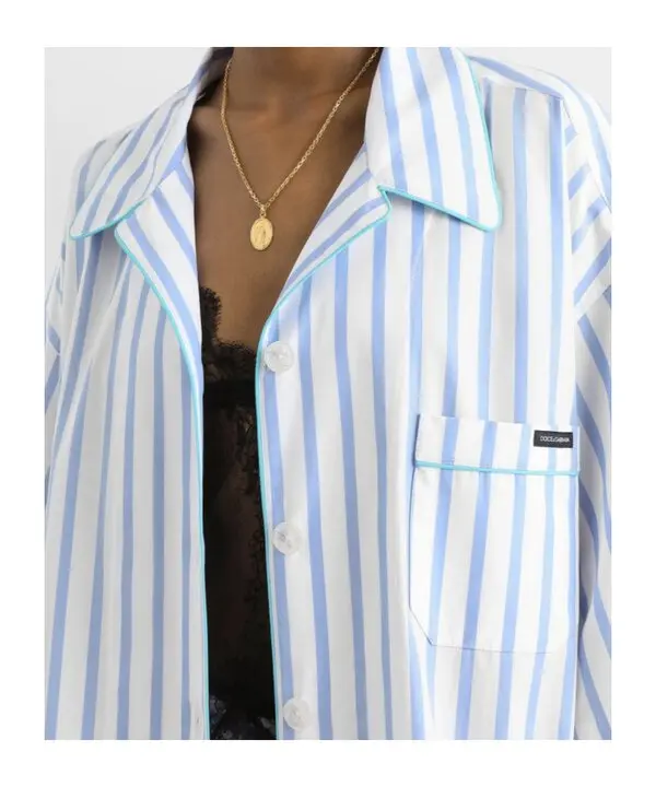 Dolce & Gabbana Striped Poplin Short-sleeve Shirt - Sky-blue