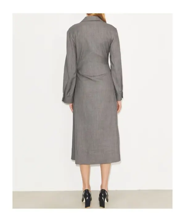 Tory Burch Wool Wrap Dress With Waist Buckle - Gray