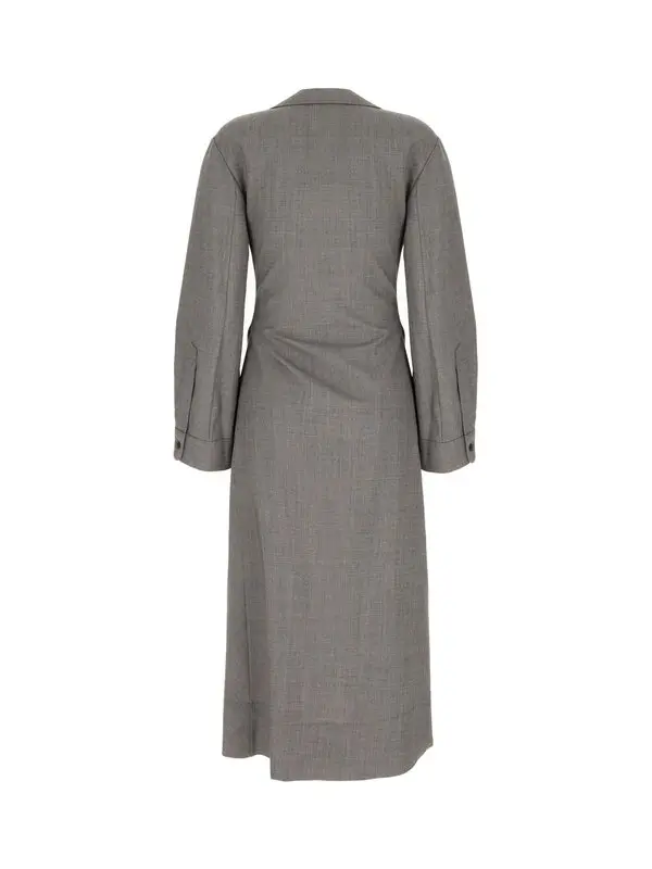 Tory Burch Wool Wrap Dress With Waist Buckle - Gray