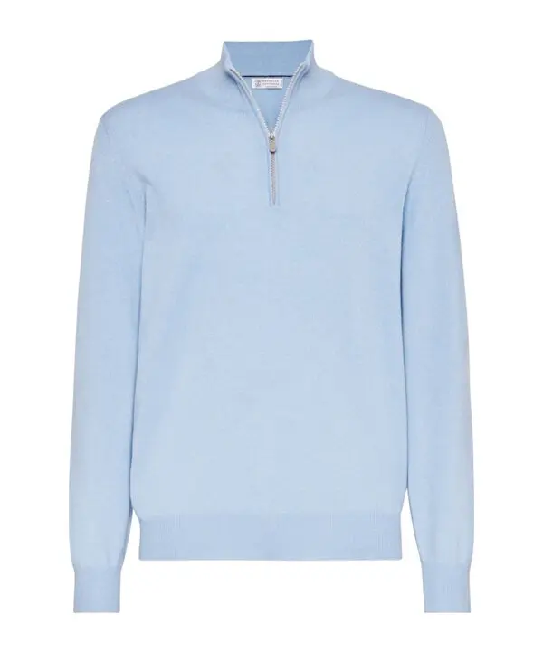 Brunello Cucinelli Half-zip Cashmere Cardigan - Light Blue