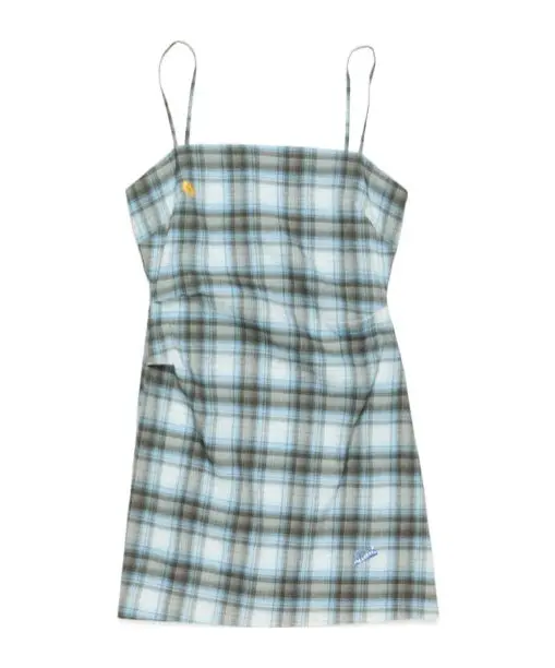 Acne Studios Plaid Spaghetti Strap Mini Dress - No