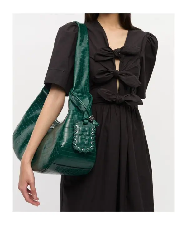 GANNI Embossed Zipped Shoulder Bag - Green