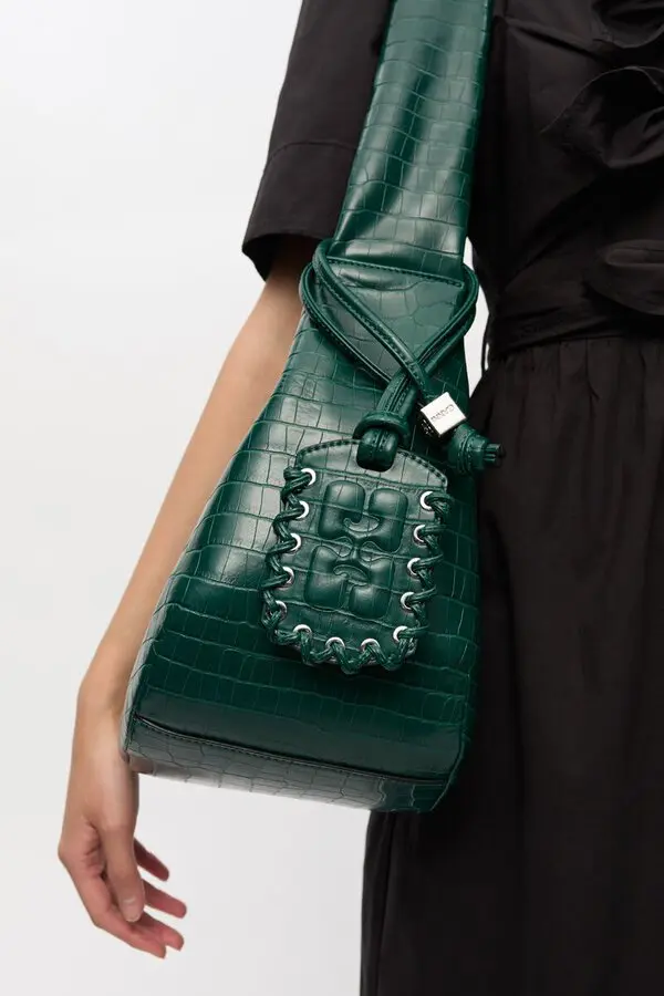 GANNI Embossed Zipped Shoulder Bag - Green