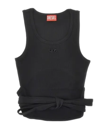 DIESEL® Ribbed Cut-out Tie-back Tank Top - Black