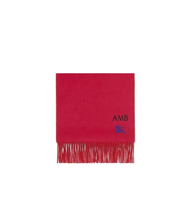 Burberry Ekd Embroidered Fringed Reversible Scarf