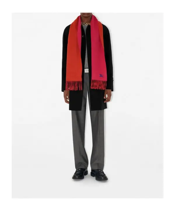 Burberry Ekd Embroidered Fringed Reversible Scarf