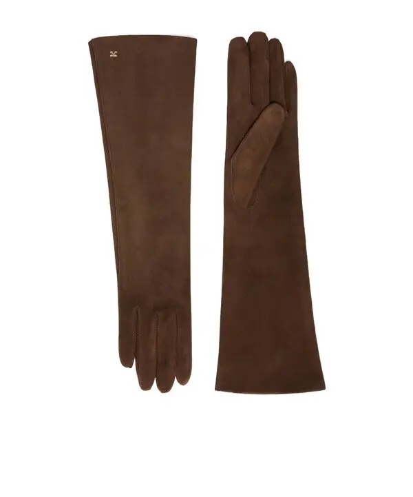 Max Mara Afide Suede Gloves With Logo Plaque - Brown