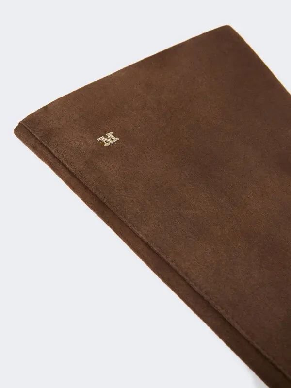 Max Mara Afide Suede Gloves With Logo Plaque - Brown