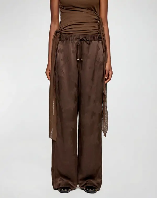 GANNI Satin Floral Wide-leg Trousers