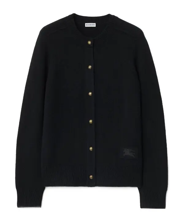 Burberry Crewneck Knit Cardigan With Equestrian Knight Design - Black