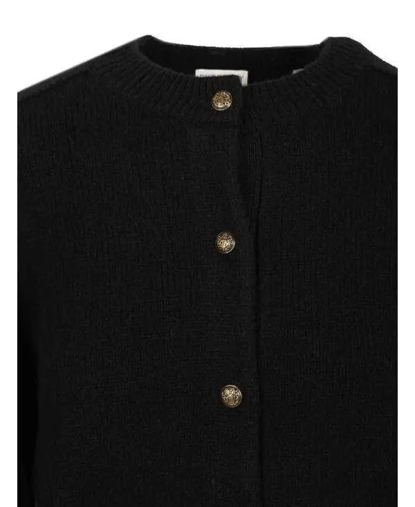 Burberry Crewneck Knit Cardigan With Equestrian Knight Design - Black