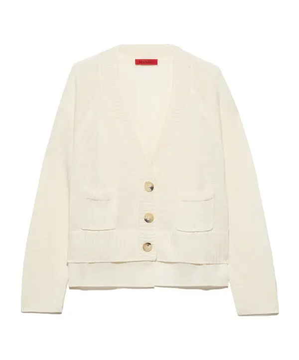 MAXCO. Max&co. Linen Blend Knit Cardigan With V-neck And Patch Pockets