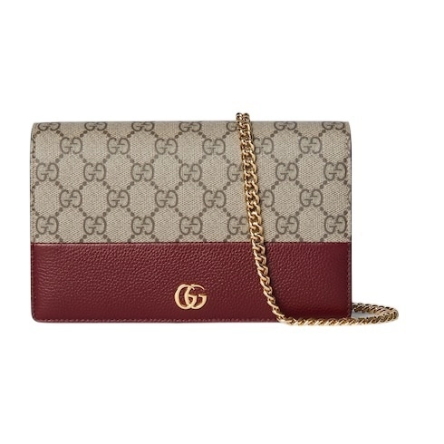 Gucci Bi-color Gg Marmont Wallet On Chain - Ancora Red