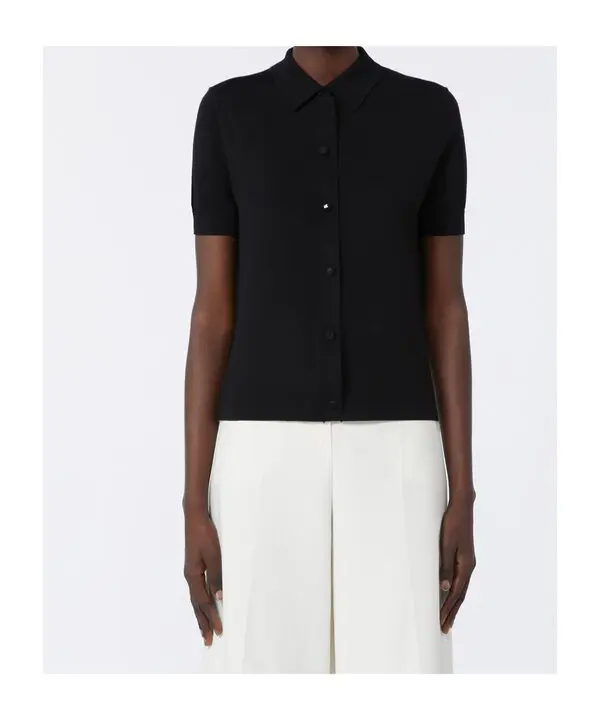 Max Mara Romania Short Sleeve Button-up Cardigan - Black
