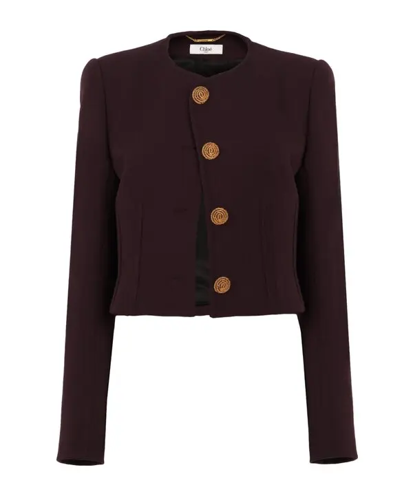 Chloé Collarless Cropped Wool Crepe Jacket - Dark Purple