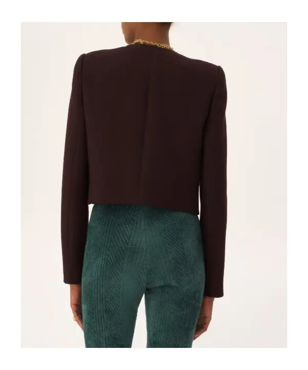 Chloé Collarless Cropped Wool Crepe Jacket - Dark Purple